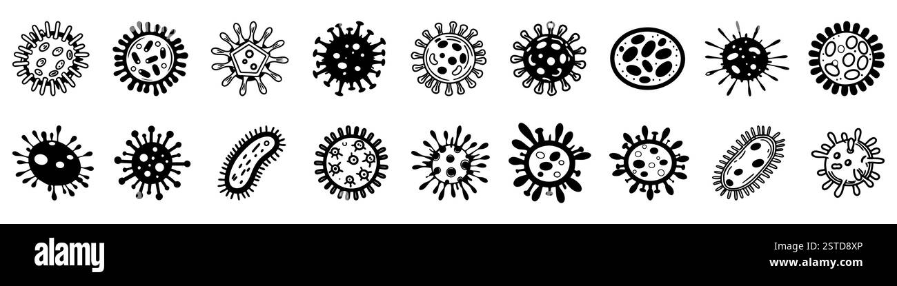 Microbe icon. Set of black germ or microbial icons. Good for ...