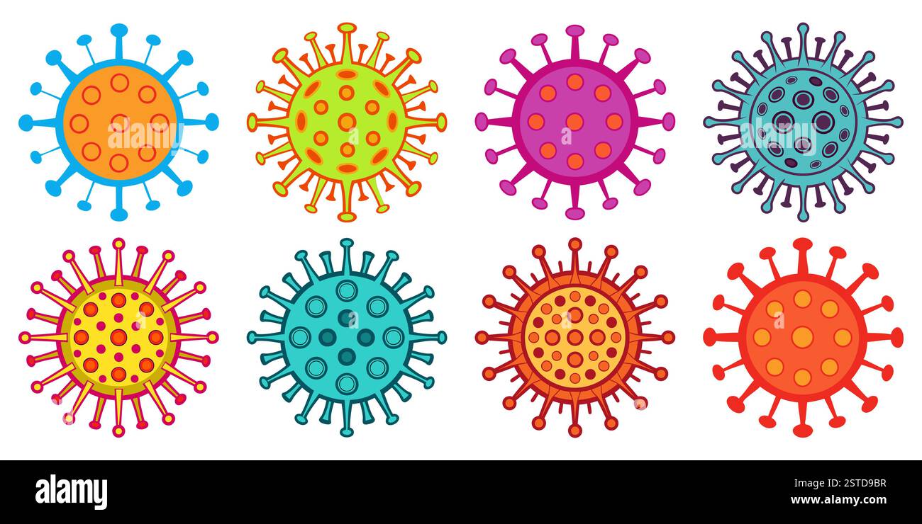 Virus icons set. Colorful virus icons isolated on white background ...