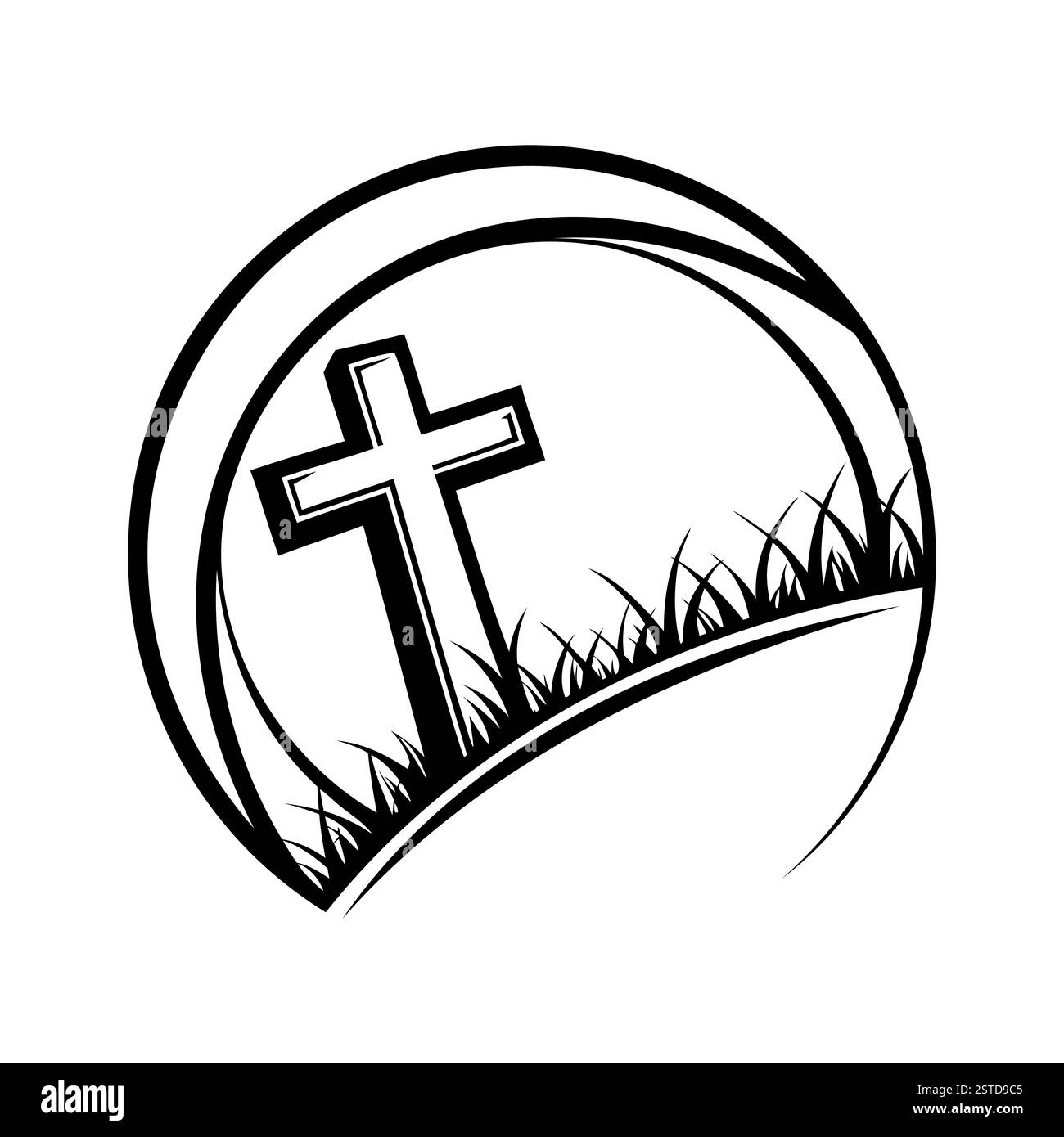 Christian cross icon. Christian cross standing on a hill, inside a ...