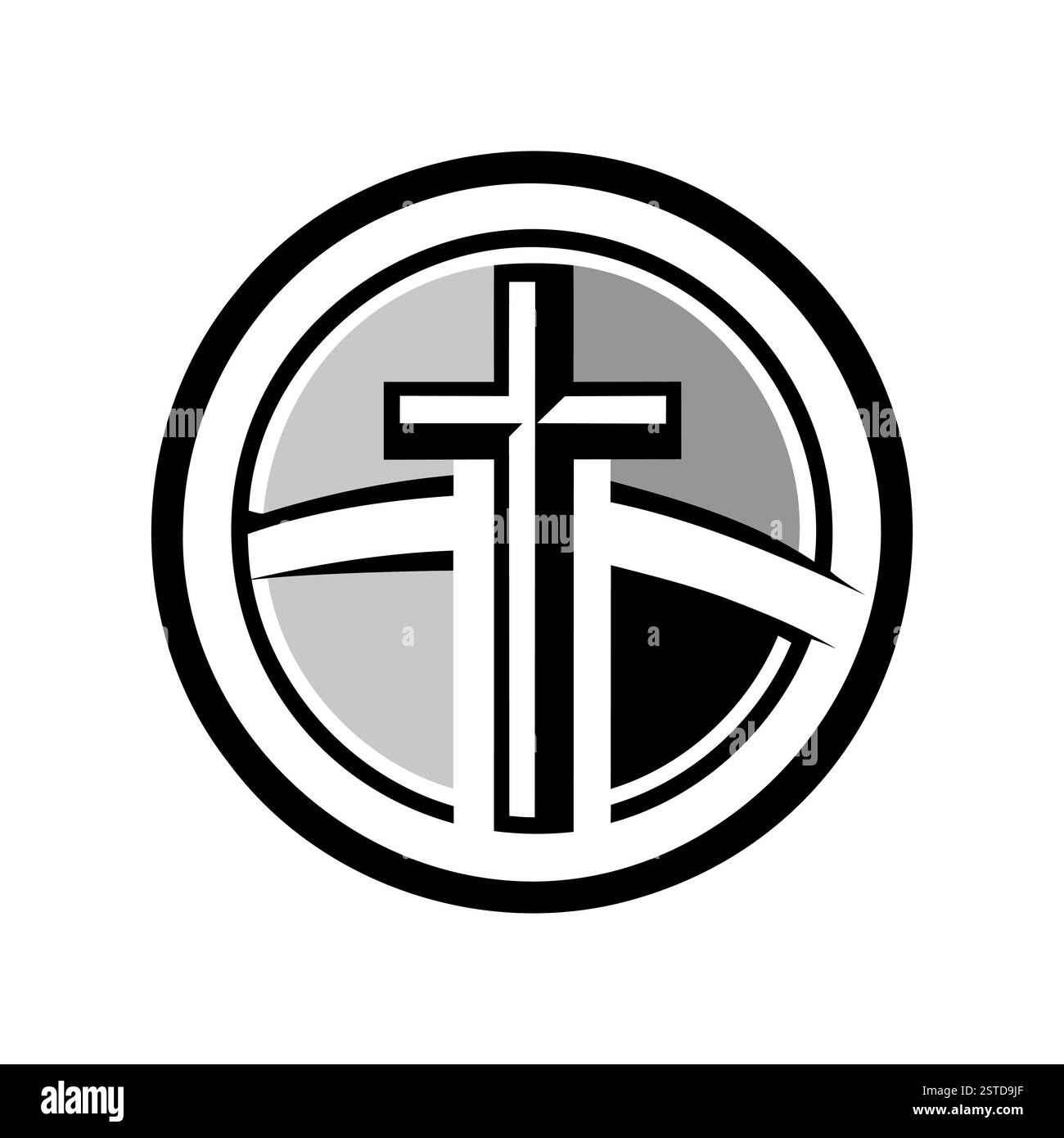 Christian cross icon. Abstract round christian cross logo. Black church ...