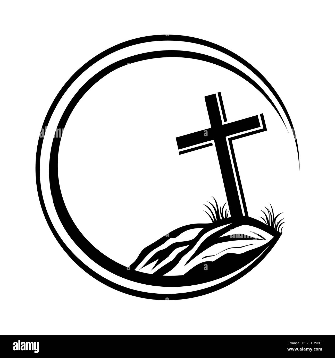 Christian cross icon. Christian cross standing on a hill, inside a ...