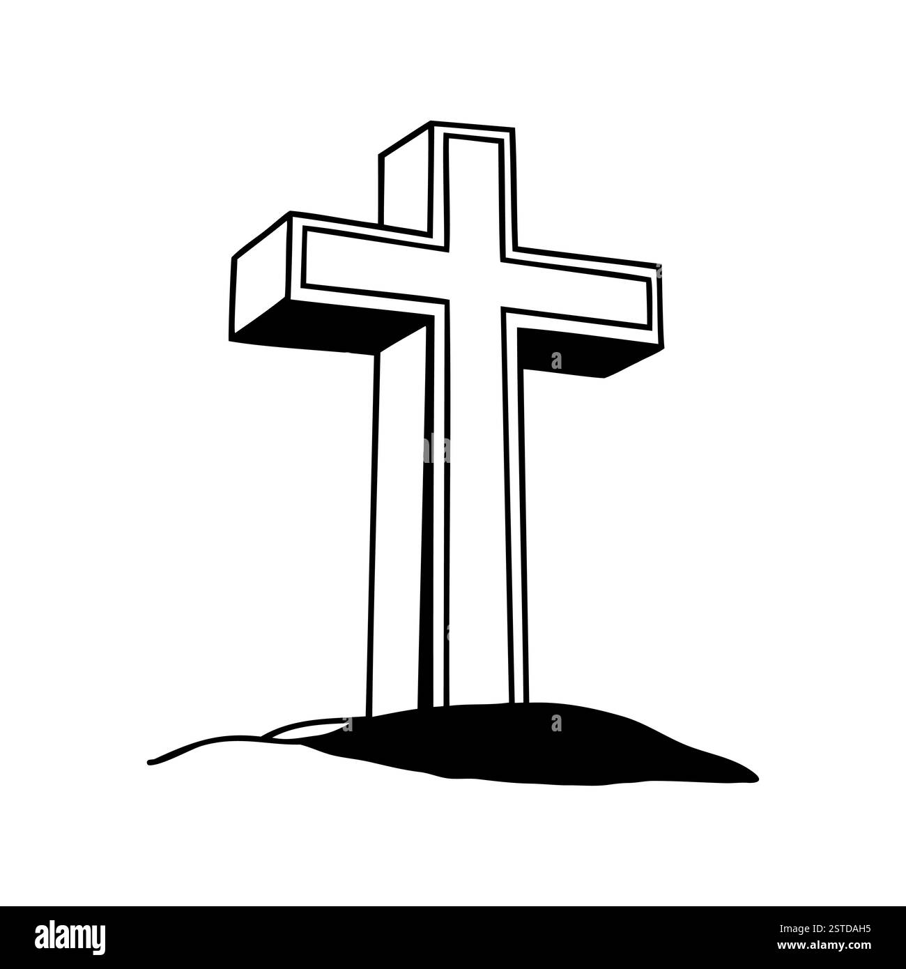 Christian cross. Cross standing on a hilltop. Cross on a simple hill ...