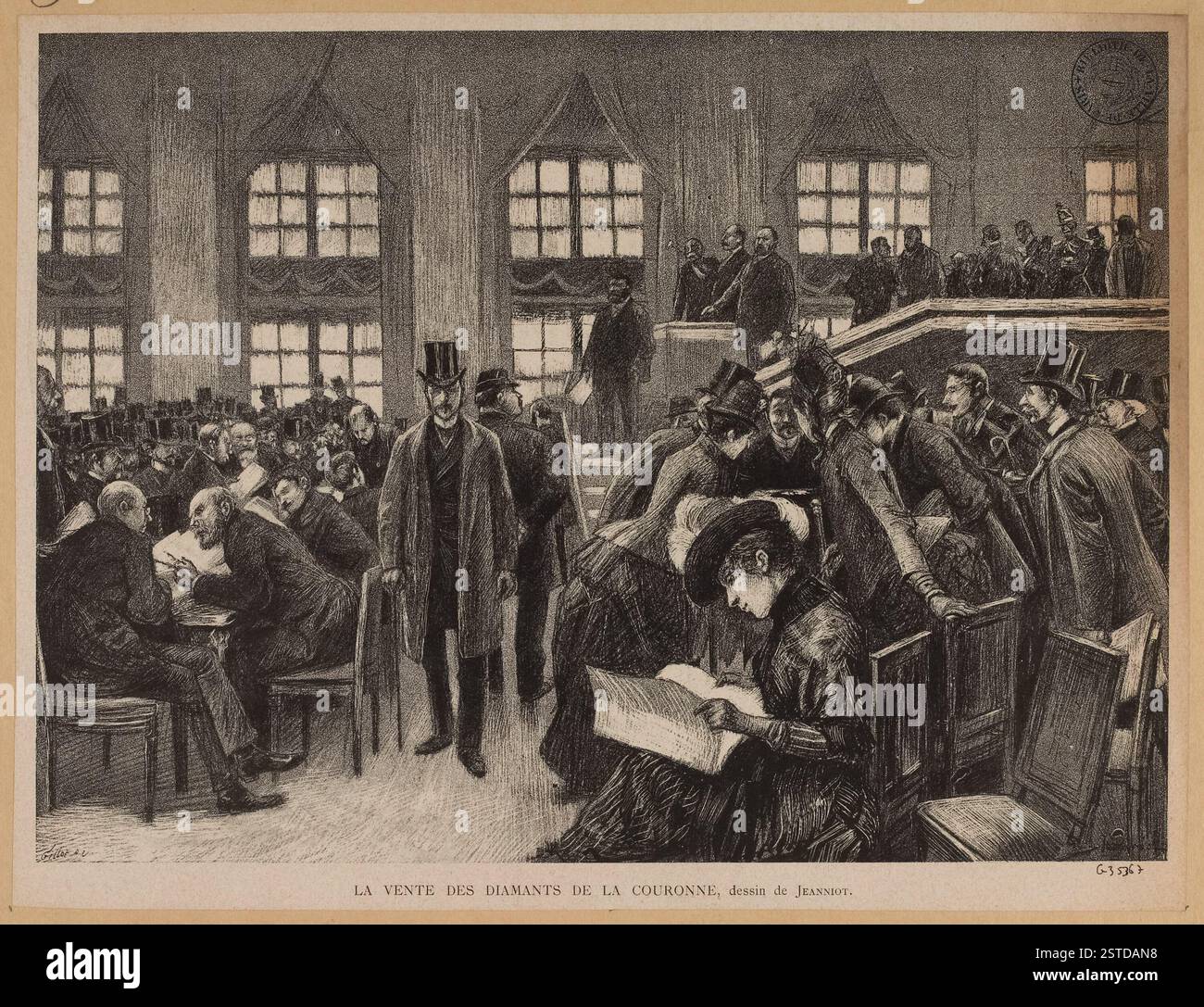 A press engraving depicting the auction of the crown diamonds in 1887 ...