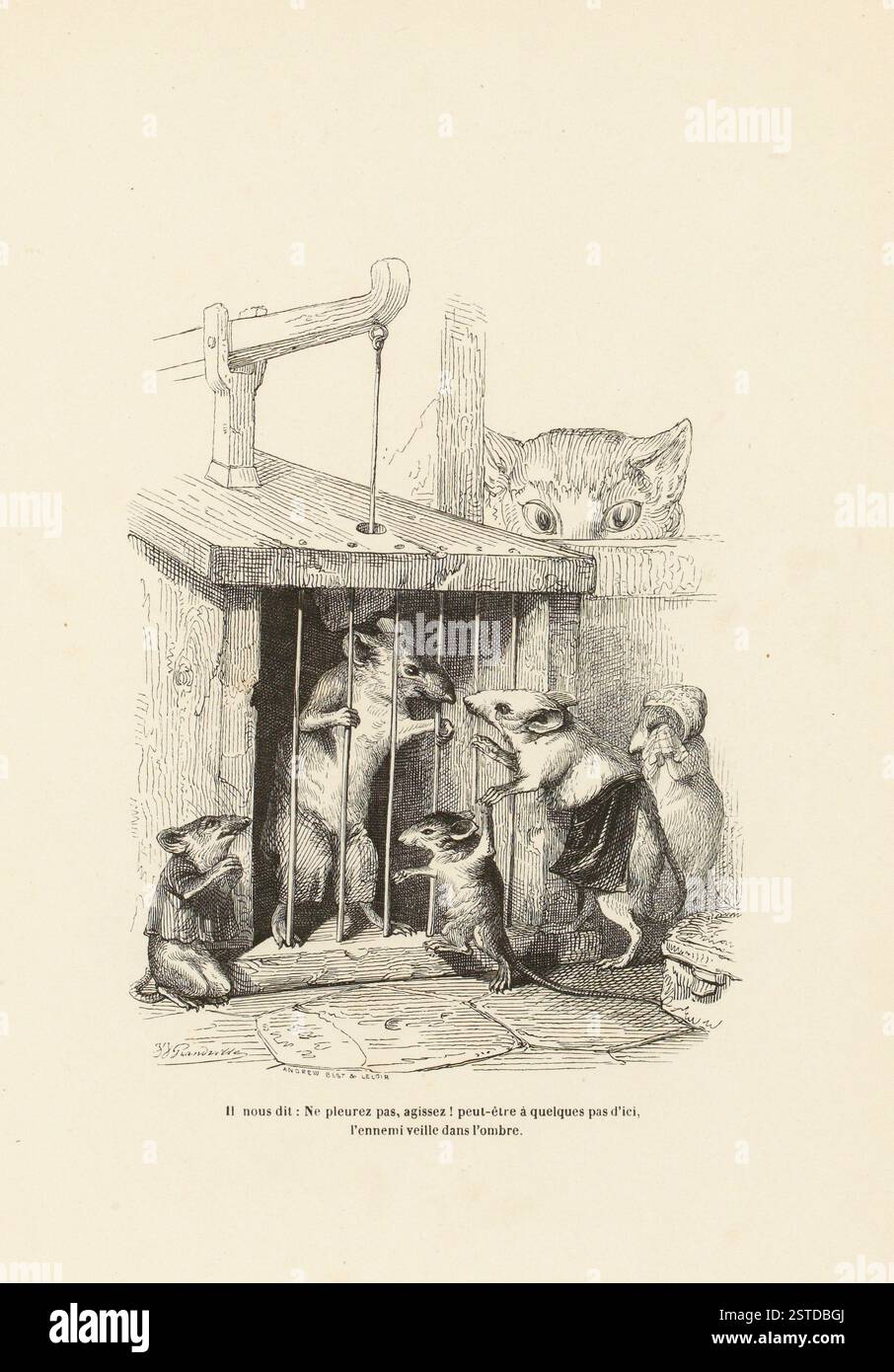 A caricature of a rat trapped in a cage, urging others to act as a cat ...