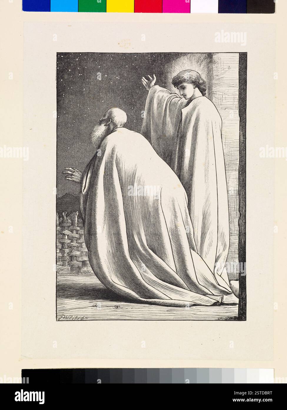 Wood engraving from 1881 depicting 'Abram and the Angel' from Dalziel's ...