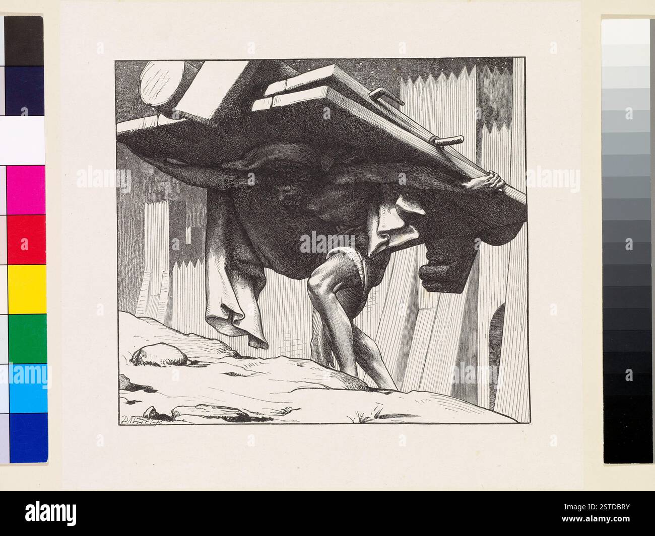 Wood engraving from 1881 depicting 'Samson Carrying the Gates' from ...