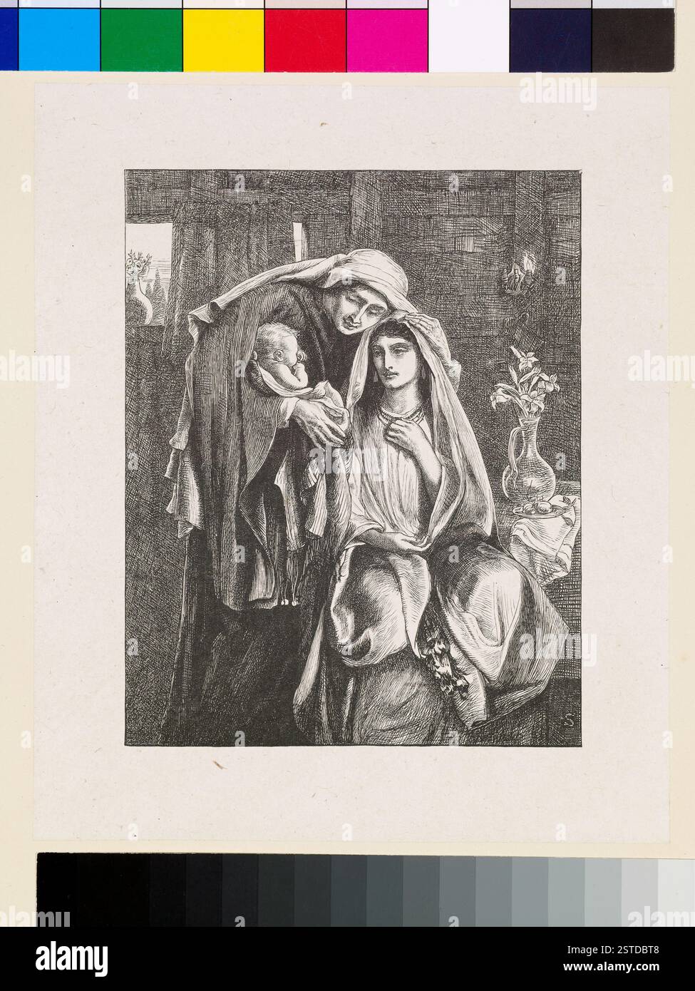 A wood engraving from 1881 depicting 'Naomi and the Child Obed' from ...