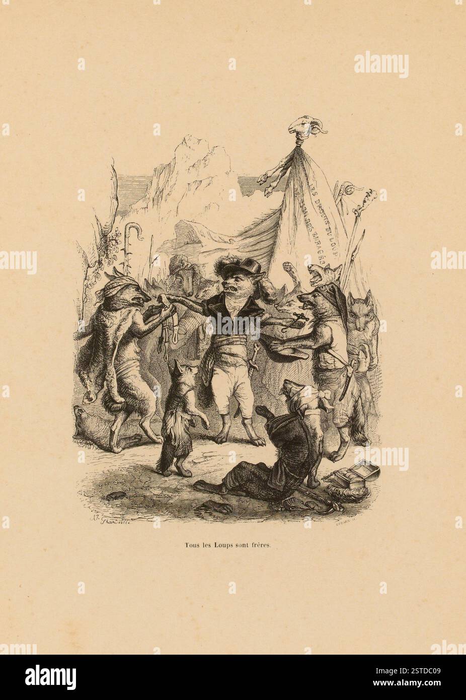 A caricature showing an assembly of wolves resembling a revolutionary ...