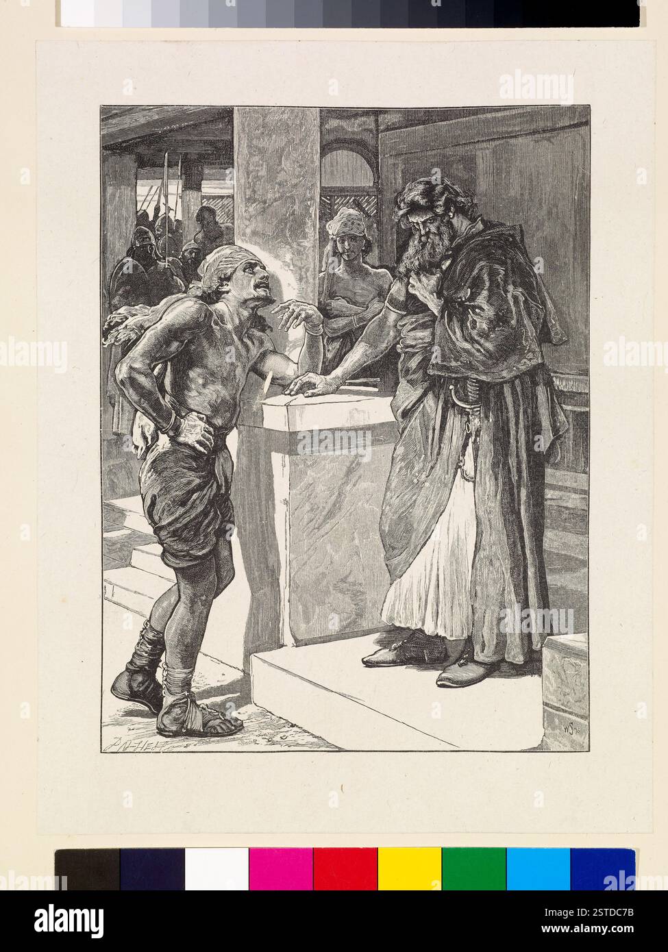 Wood engraving from 1881 depicting 'Cushi brings to David news of the ...