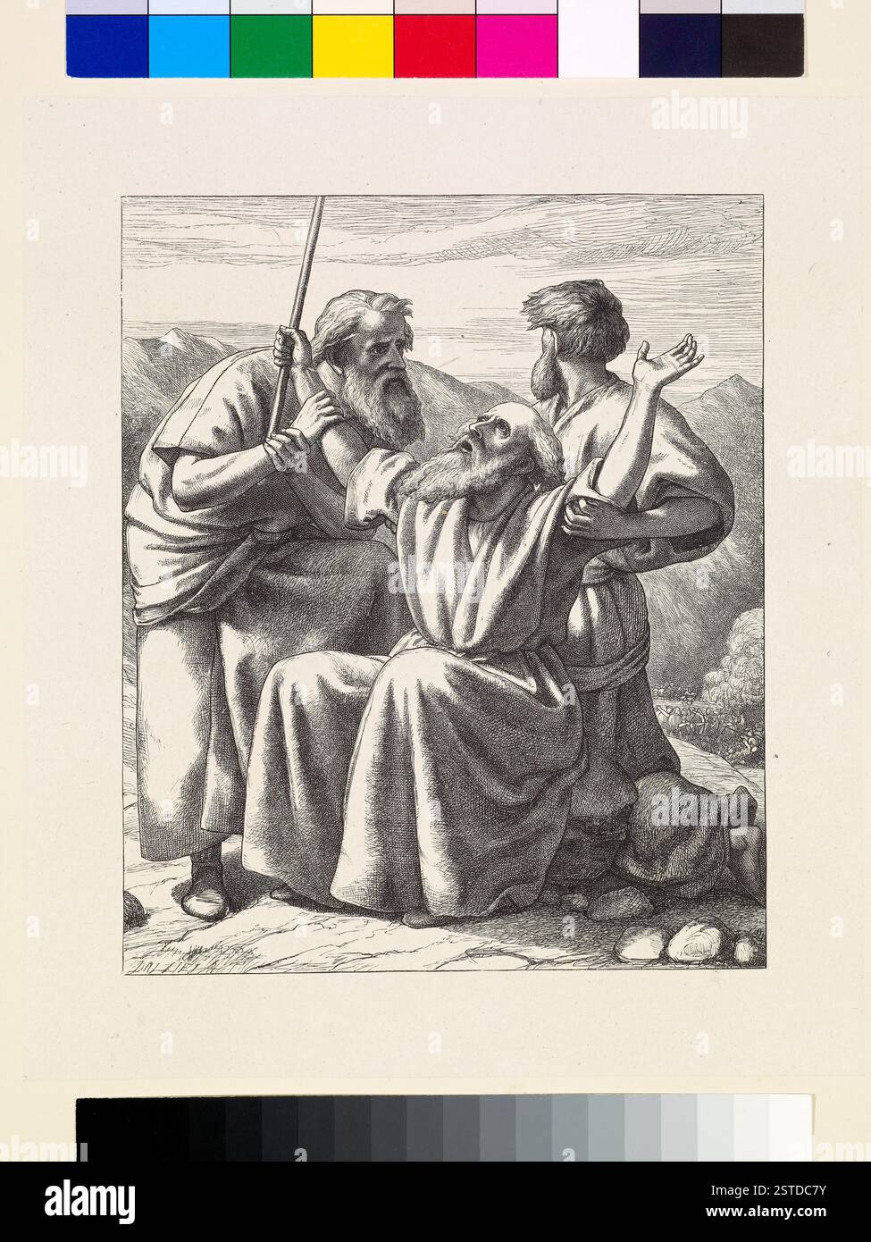 Wood engraving from 1881 illustrating 'Moses Hands Held Up' from ...