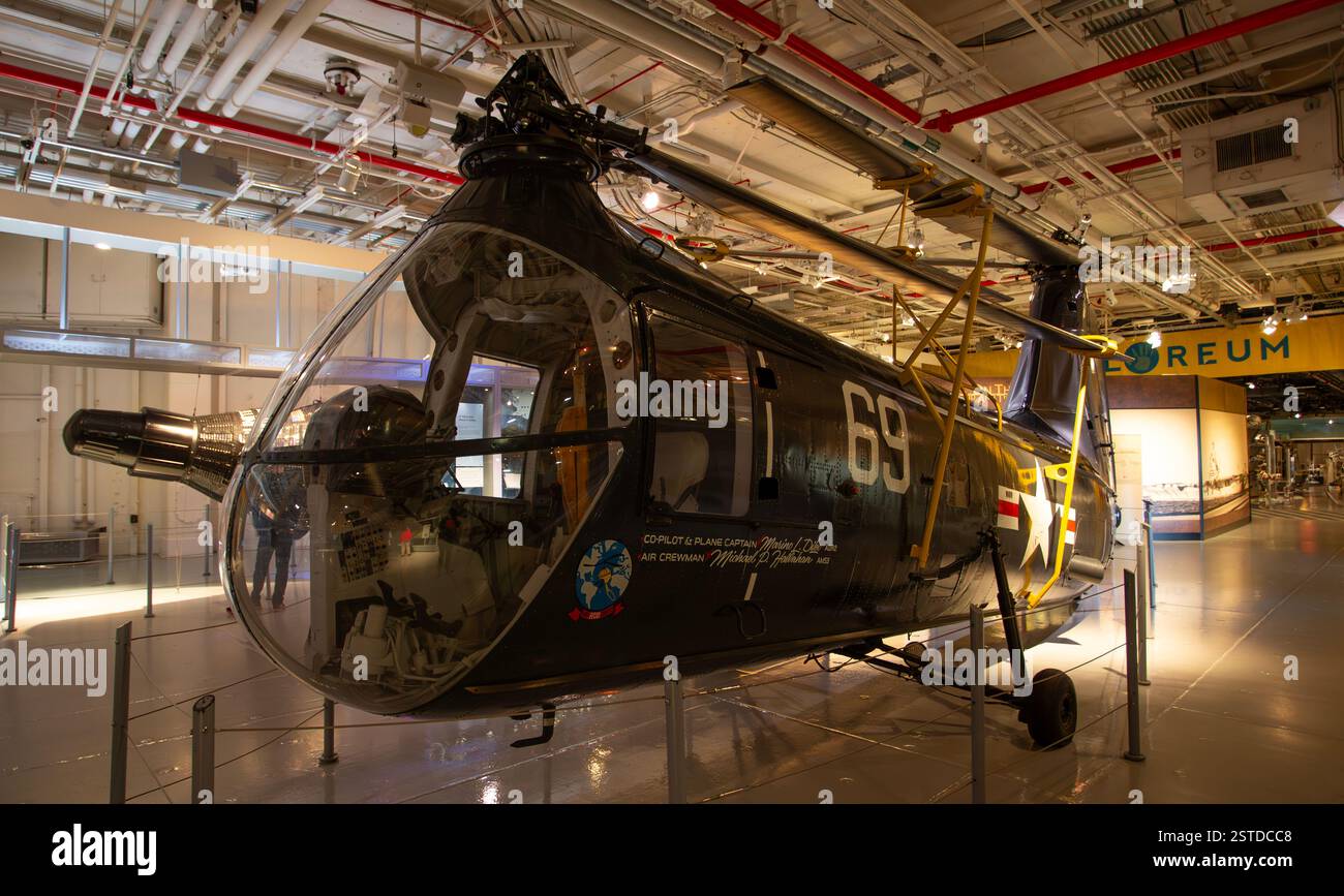 Piasecki H-25 helicopter in the hangar of the Intrepid Sea, ntrepid sea ...
