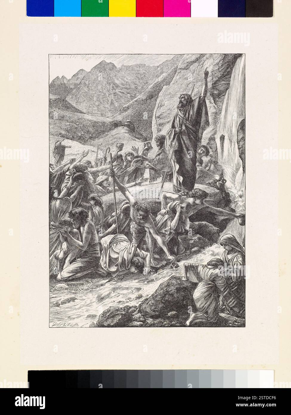Wood engraving from 1881 illustrating 'Moses strikes the Rock' from ...