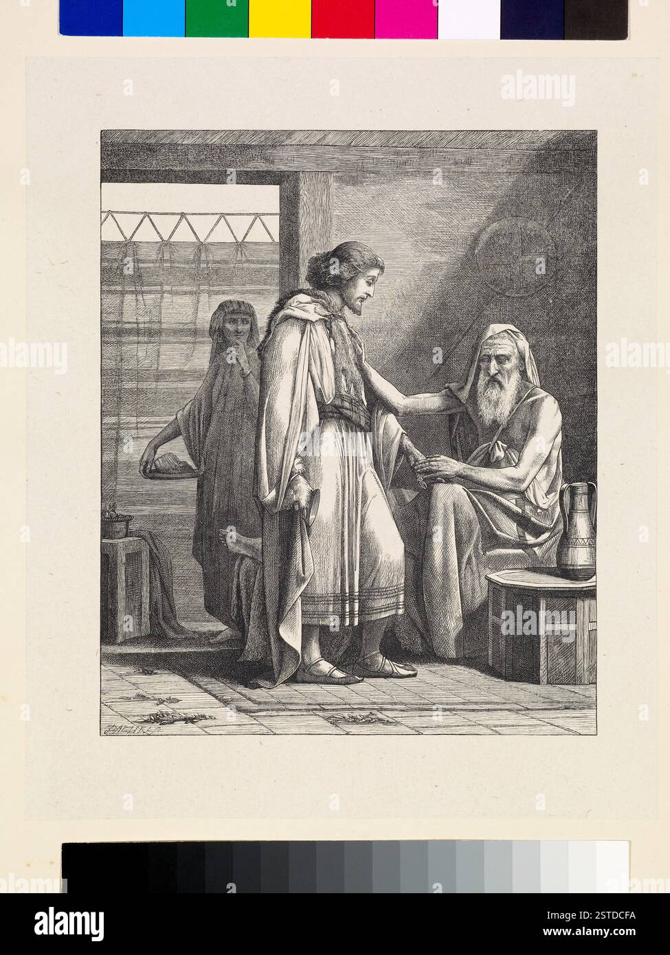 Wood engraving from 1881 illustrating 'Isaac blessing Jacob' from ...
