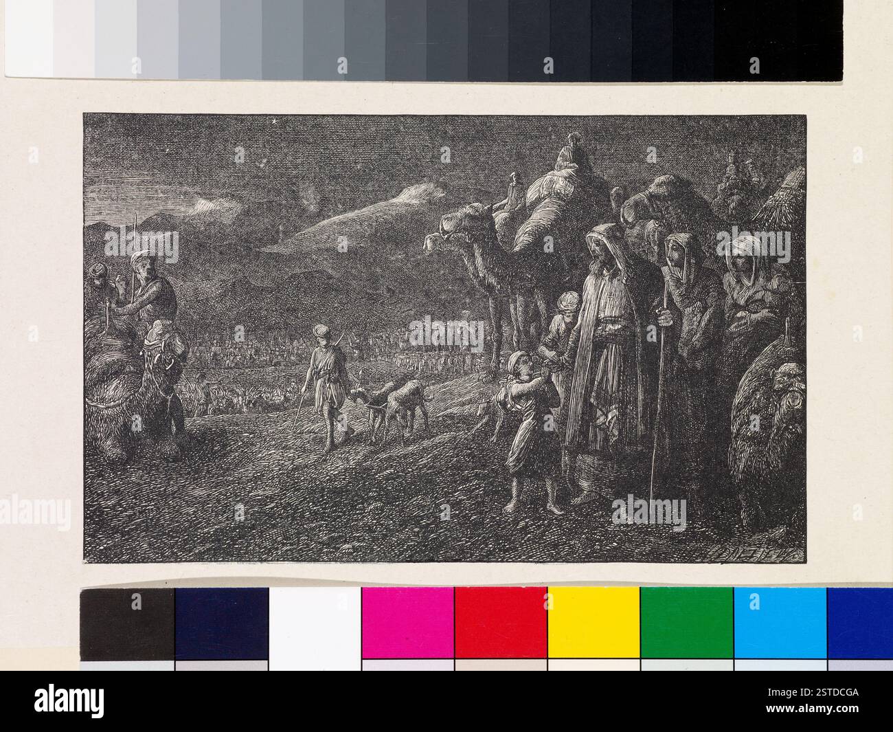 Wood engraving from 1881 illustrating 'Jacob's Departure from Laban ...