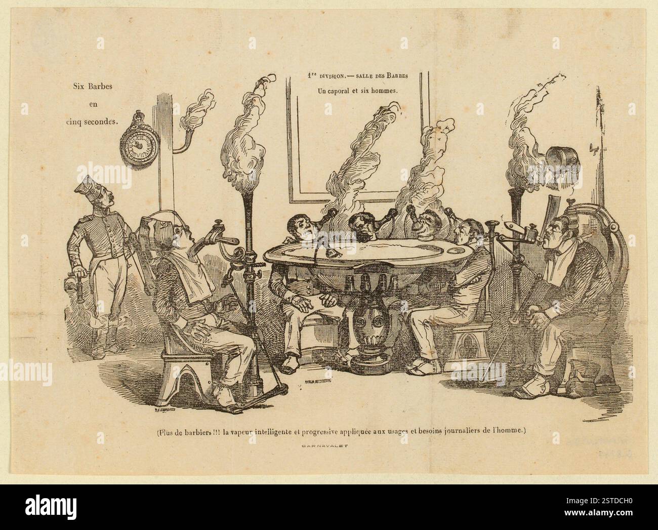 A satirical engraving depicting a corporal and six soldiers having ...