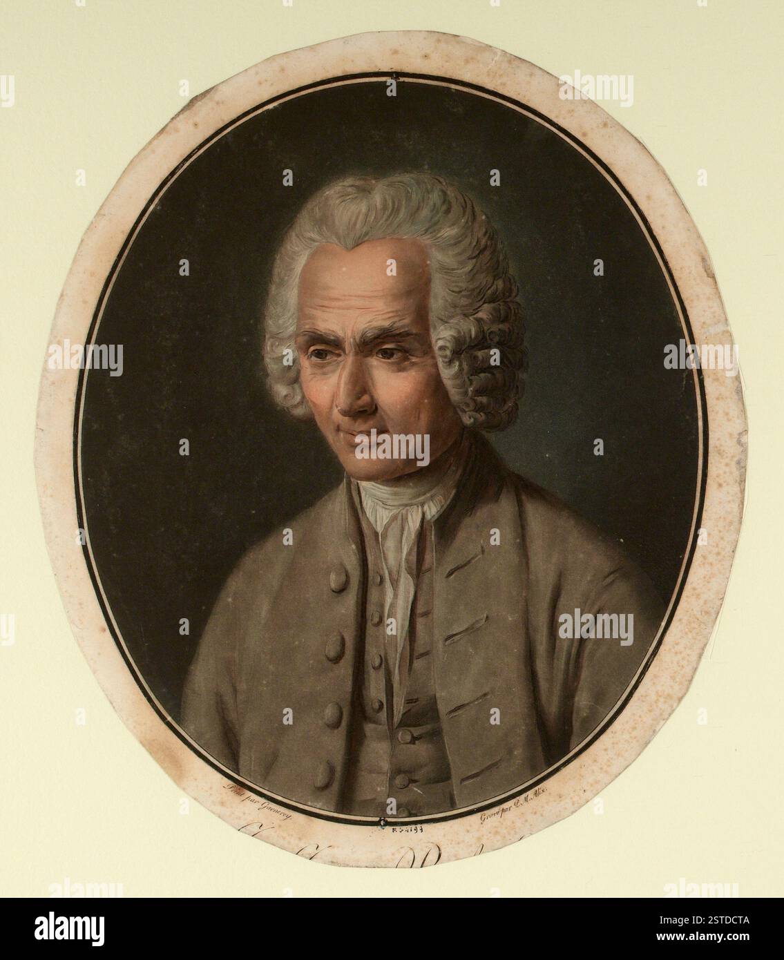 A portrait of Jean-Jacques Rousseau, the philosopher, in three-quarter ...
