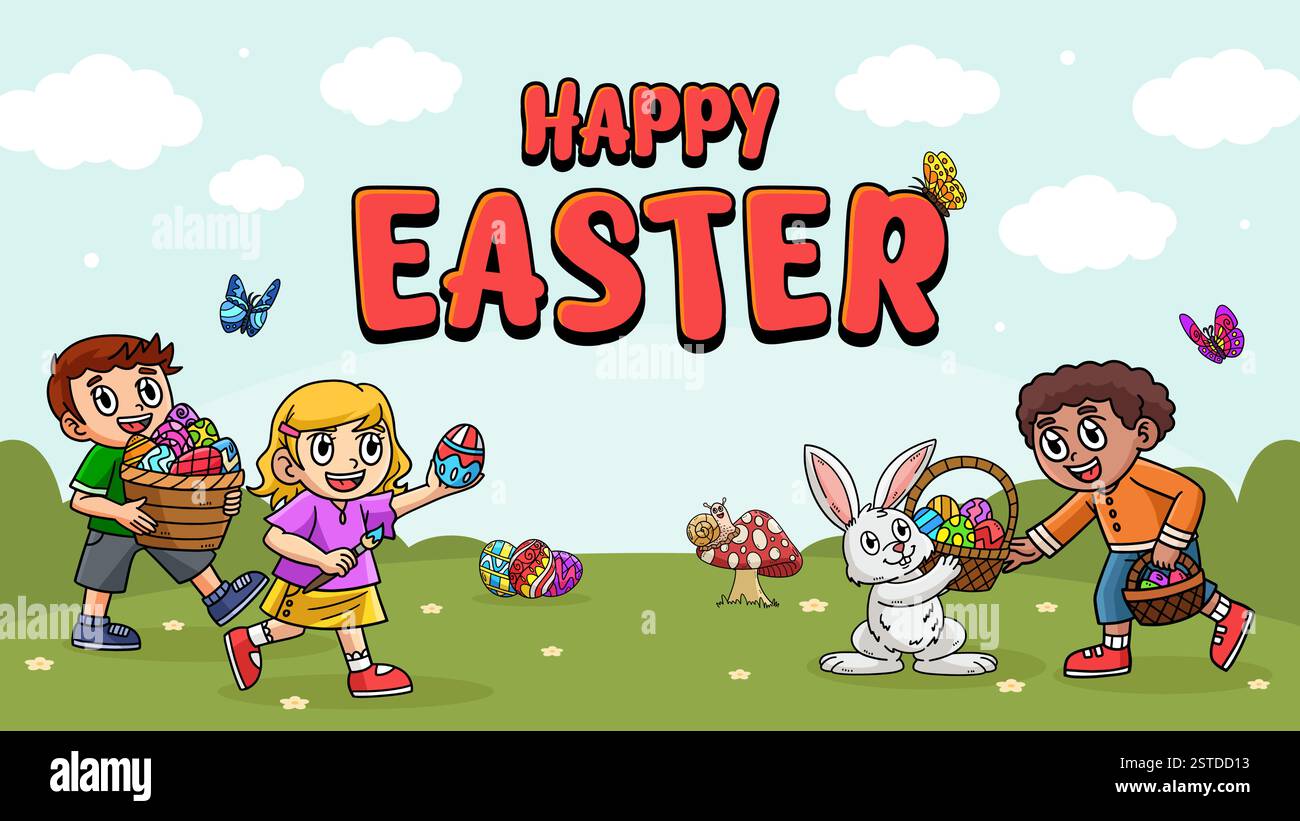 Happy Easter Egg Hunting Poster Panoramic Banner Stock Vector Image ...