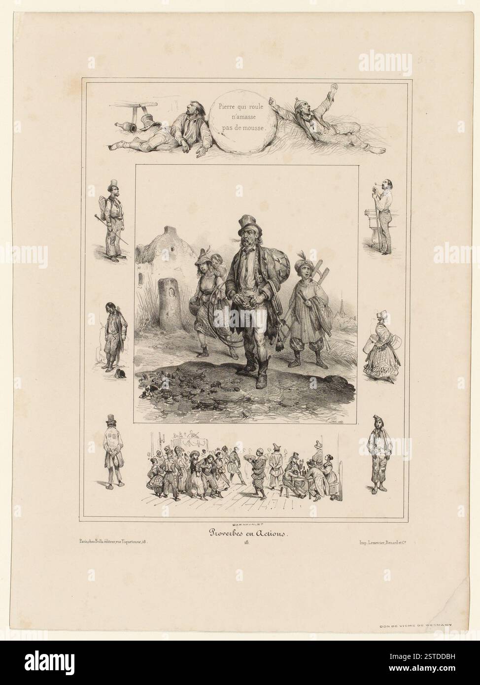 Main scene surrounded by hunter vignettes, soldiers Stock Photo - Alamy