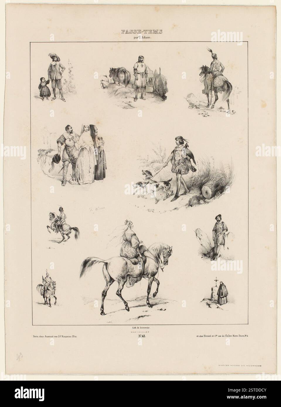 Scenes from the XVIIth century depicting medieval knights, hawks, and ...