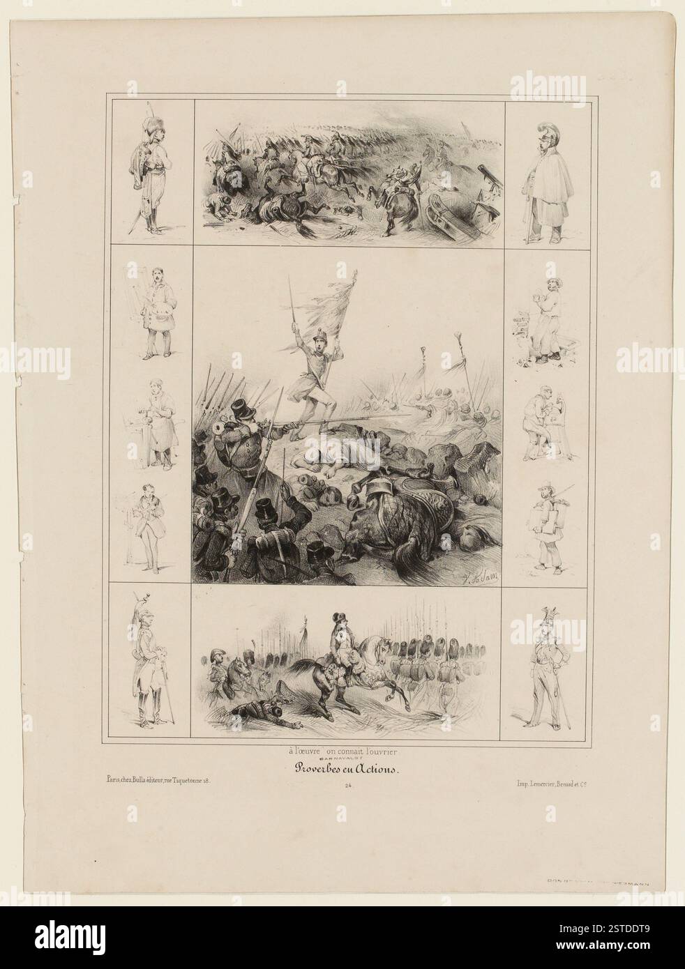 Main scene surrounded by battle scene vignettes Stock Photo - Alamy