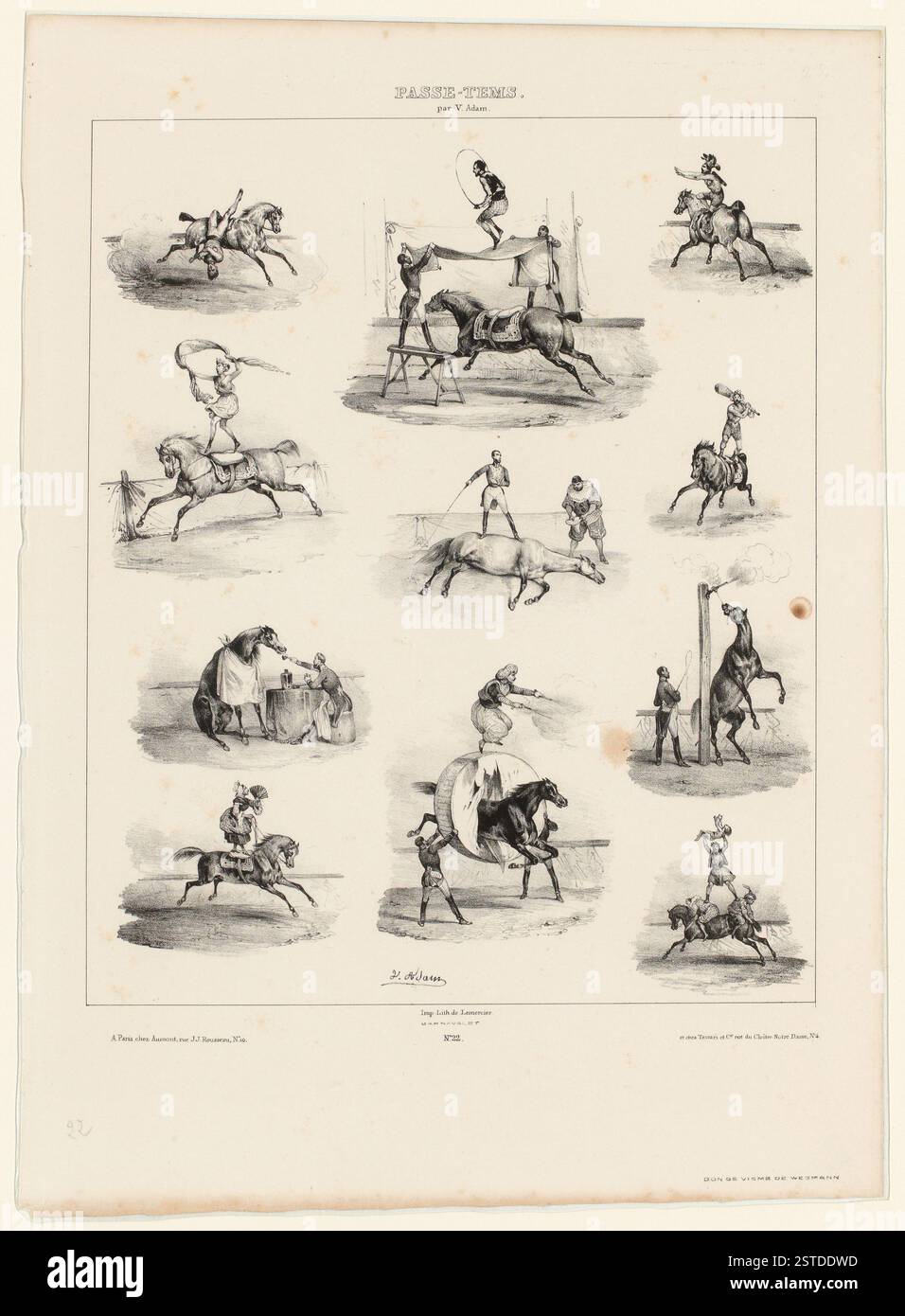 Equestrian exercise scenes in eleven vignettes, depicting horses ...