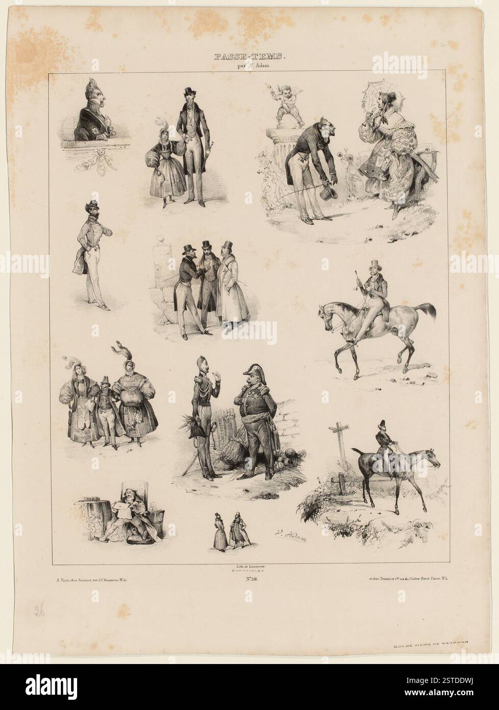 Various scenes in eleven vignettes, including cavaliers, soldiers ...