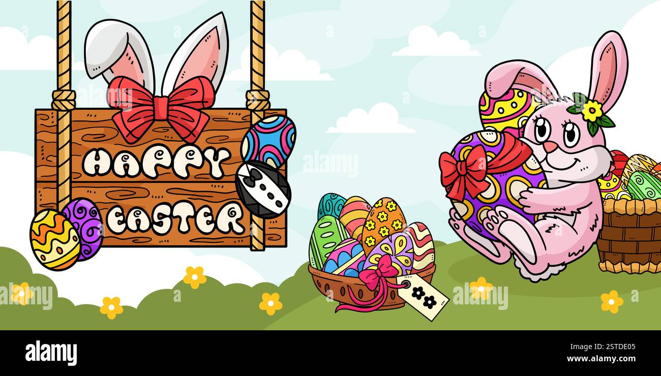 Happy Easter Egg Hunting Poster Panoramic Banner Stock Vector Image ...