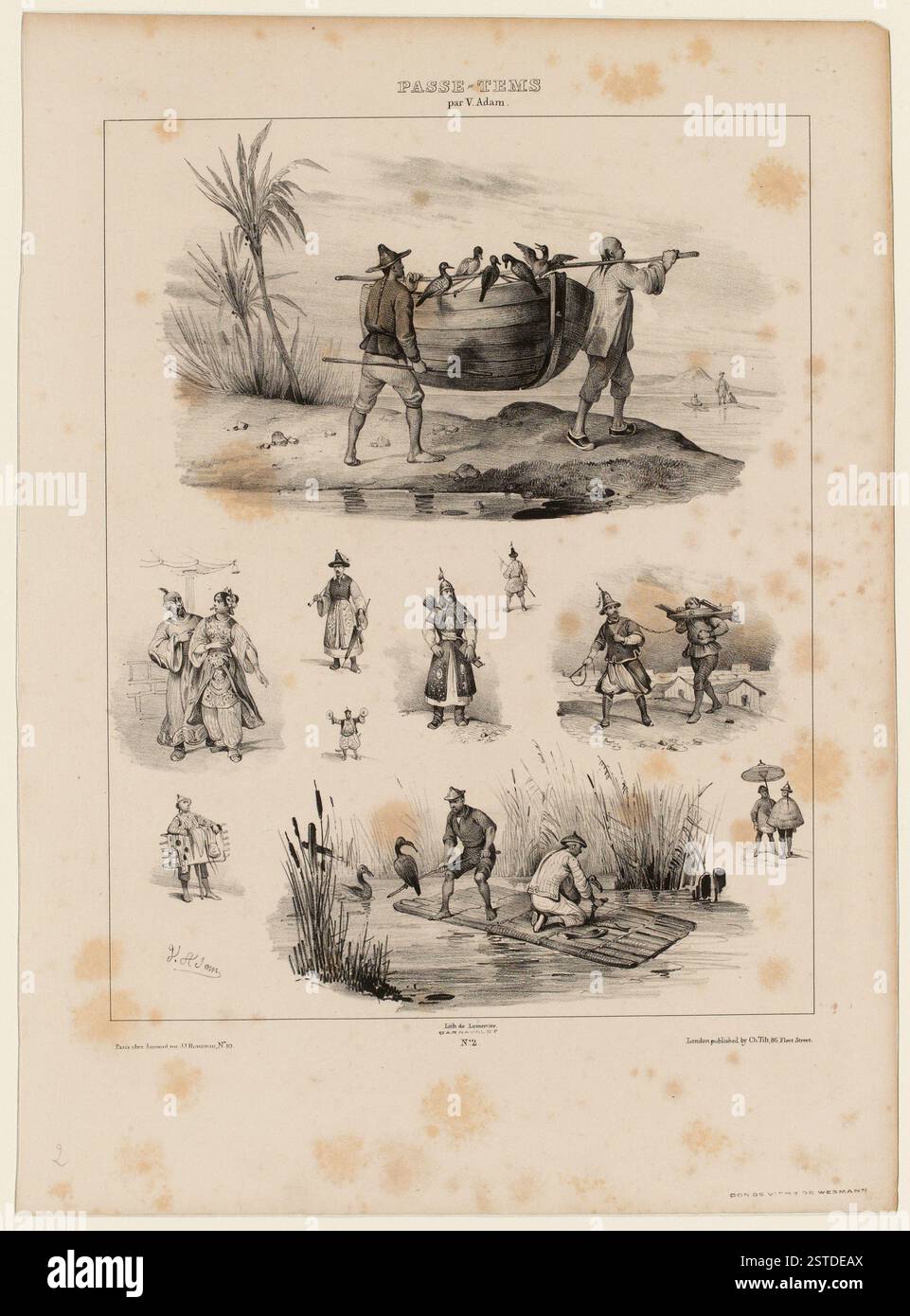 Chinoiseries, ten vignettes showing a boat, fisherman, soldier, marsh ...