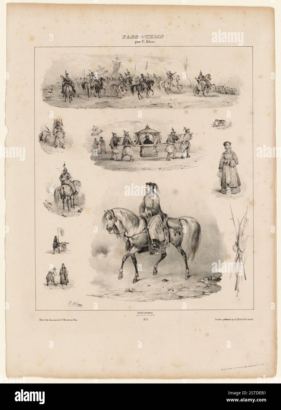 Chinoiseries, ten vignettes depicting army scenes, carriers, soldiers ...