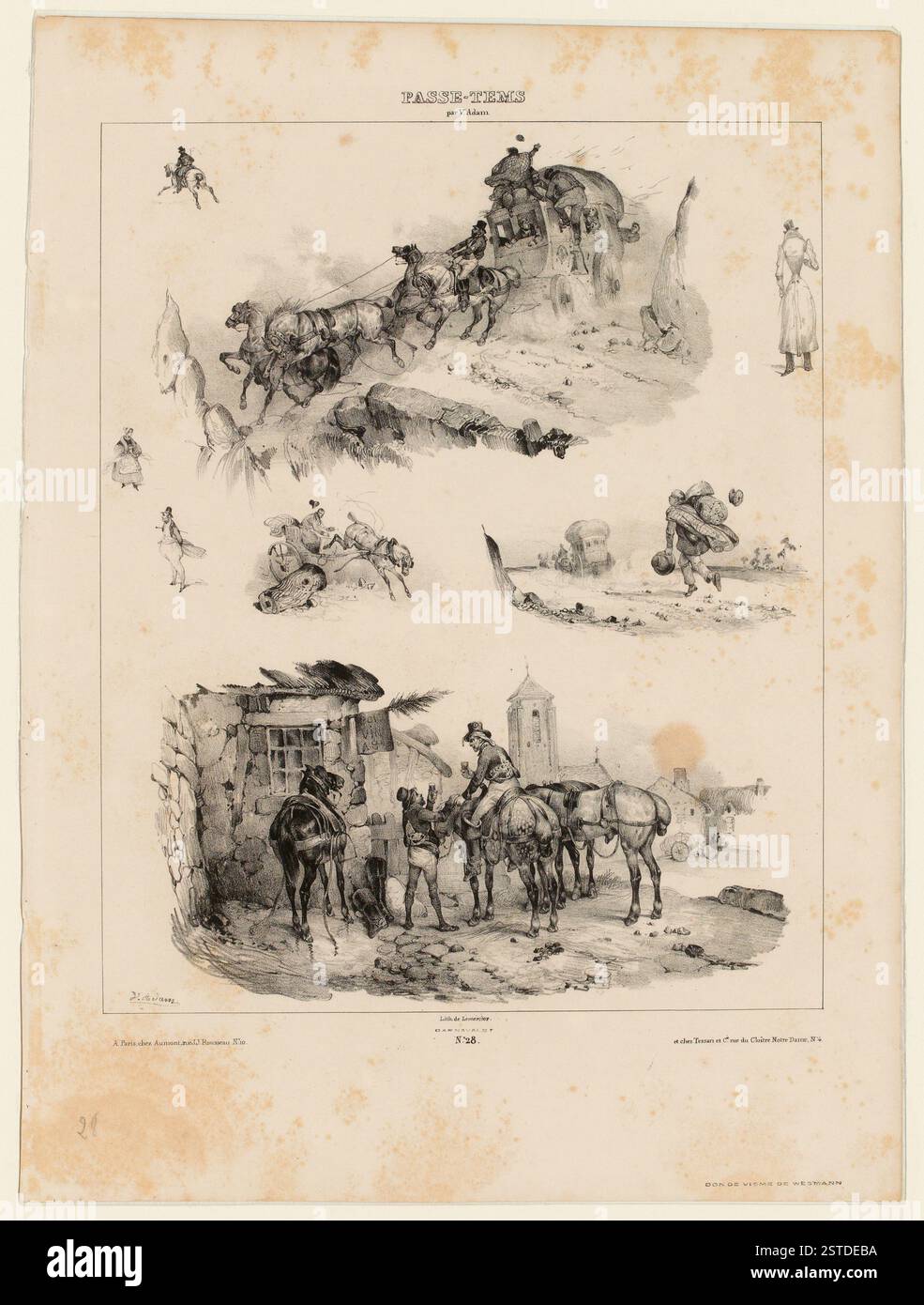 Varied scenes of diligence, postilion, accidents, cabaret, village life ...