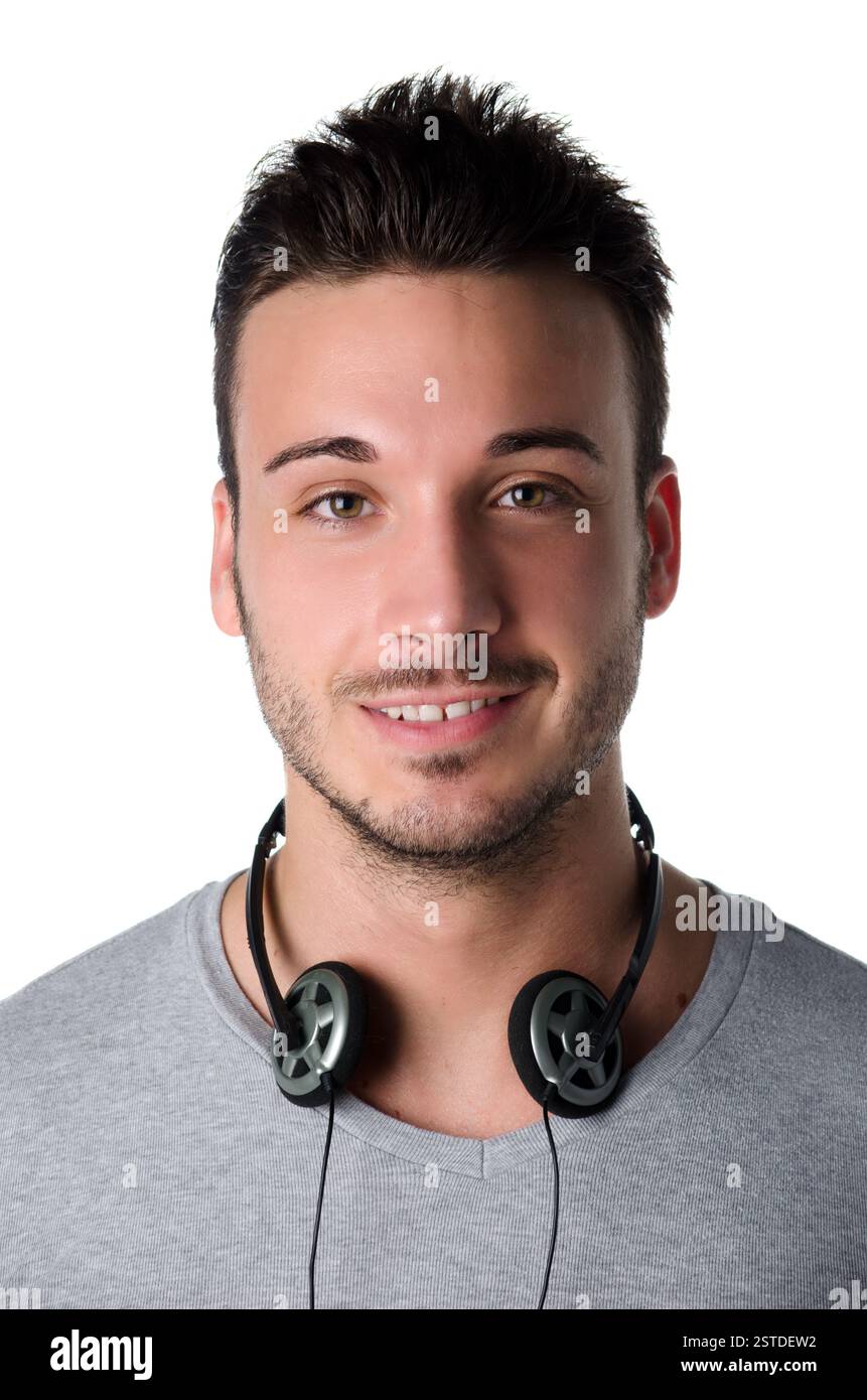 Smiling man headphones around neck hi-res stock photography and images - Alamy