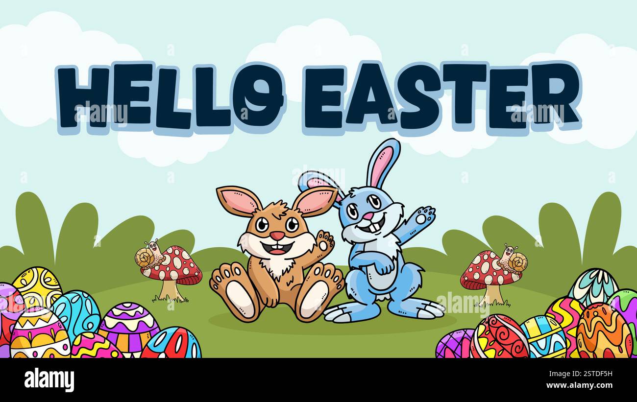 Happy Easter Egg Hunting Poster Horizontal Banner Stock Vector Image ...