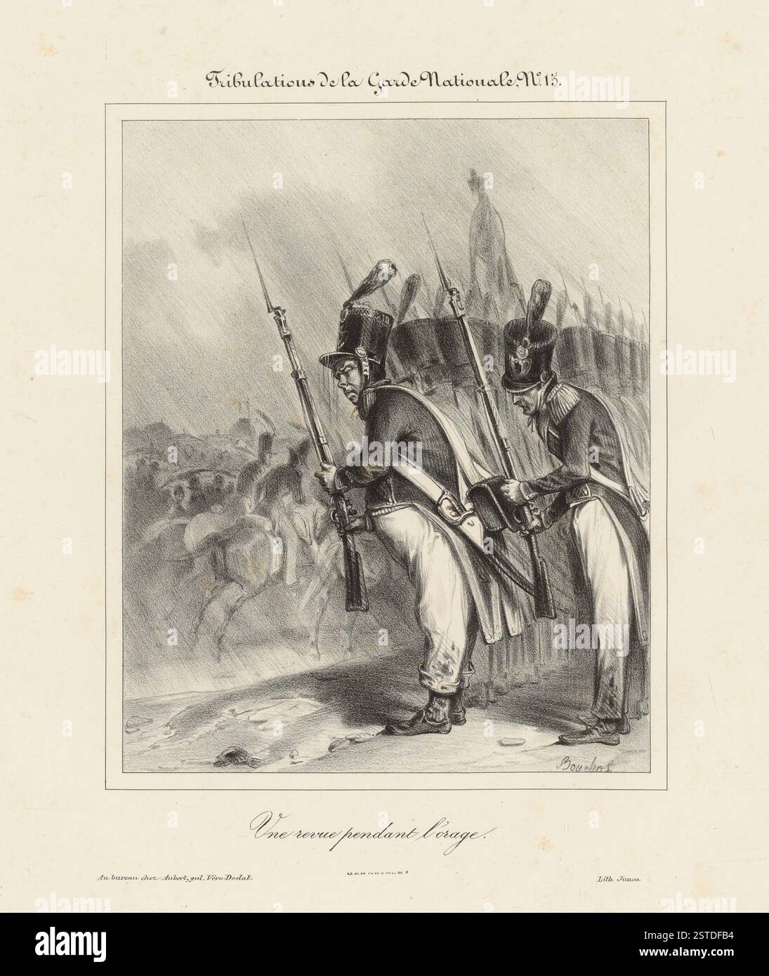 In an exterior setting, a group of men, dressed as soldiers, are lined ...