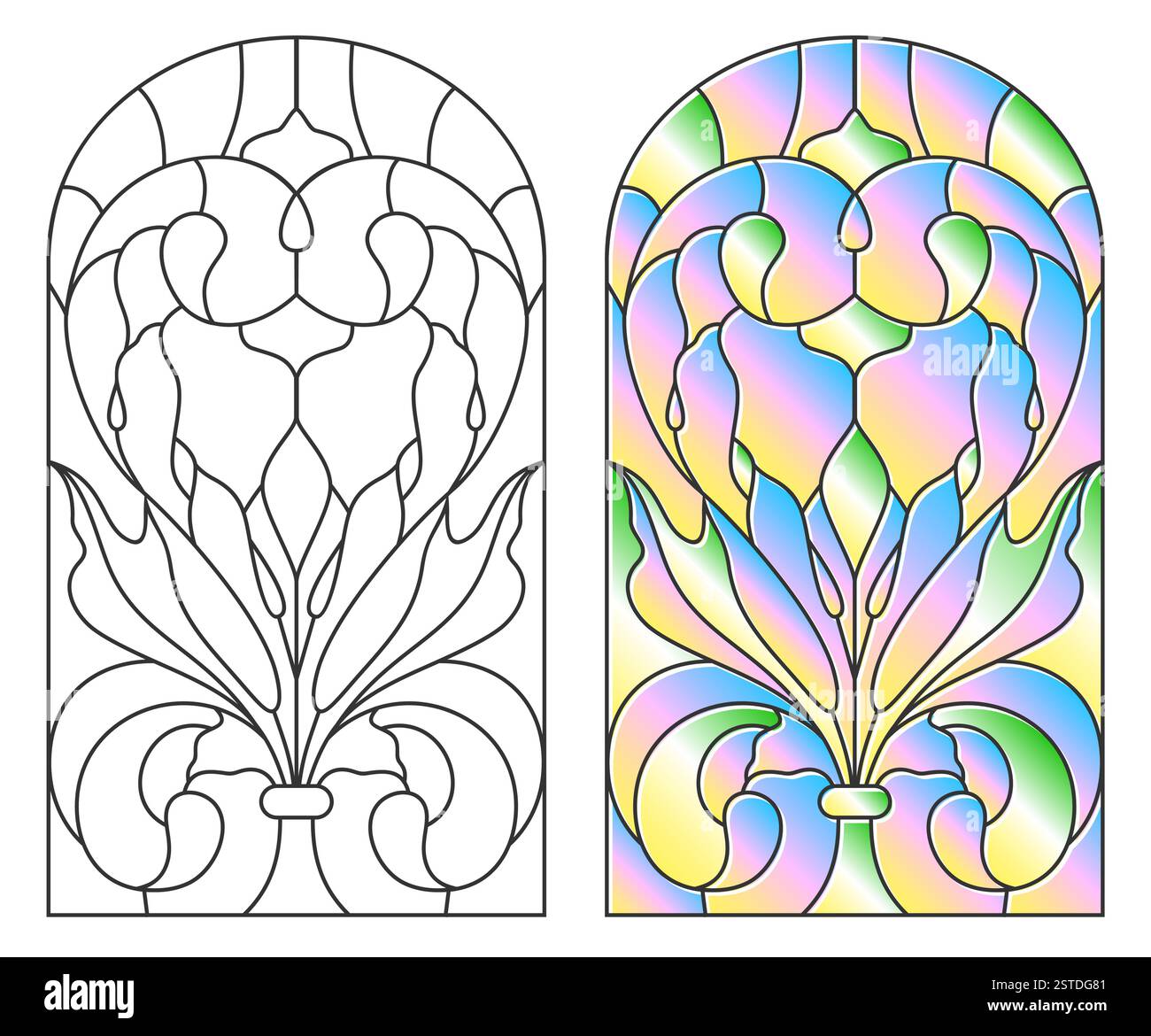 Classic arched stained glass windows with flowers Stock Vector Image ...