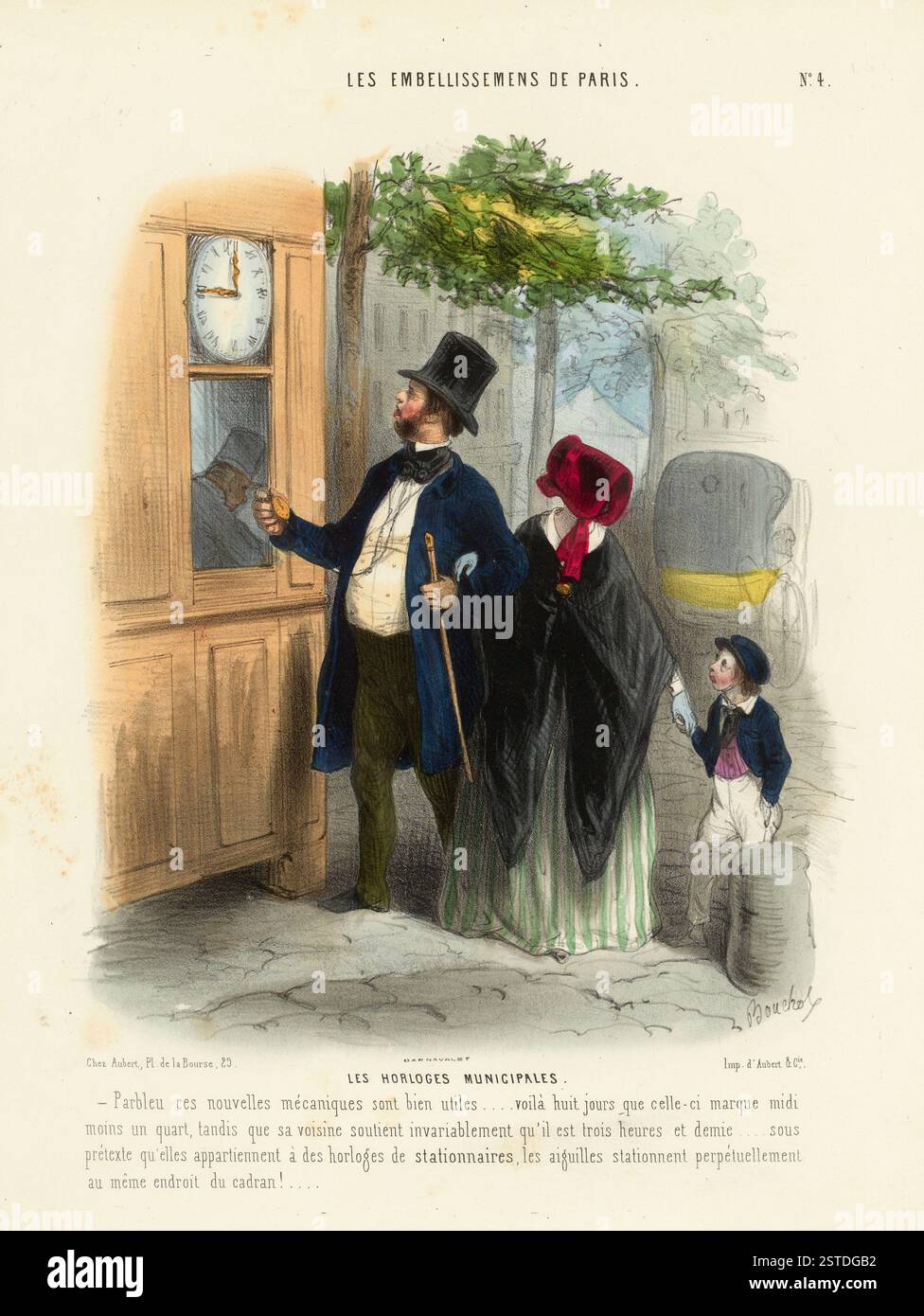A 19th-century street promenade featuring a family, with a municipal ...