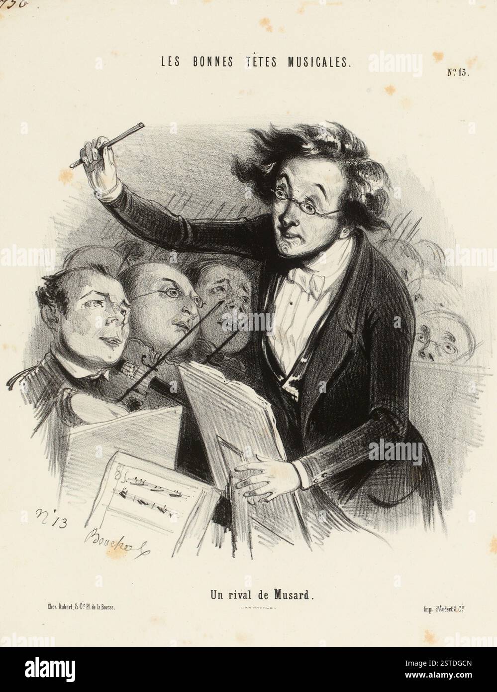 A conductor stands at the front, directing a group of musicians ...