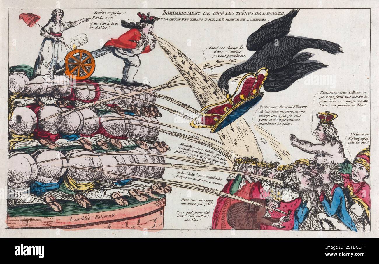 A vintage humorous rude cartoon print coloured engraving of The ...