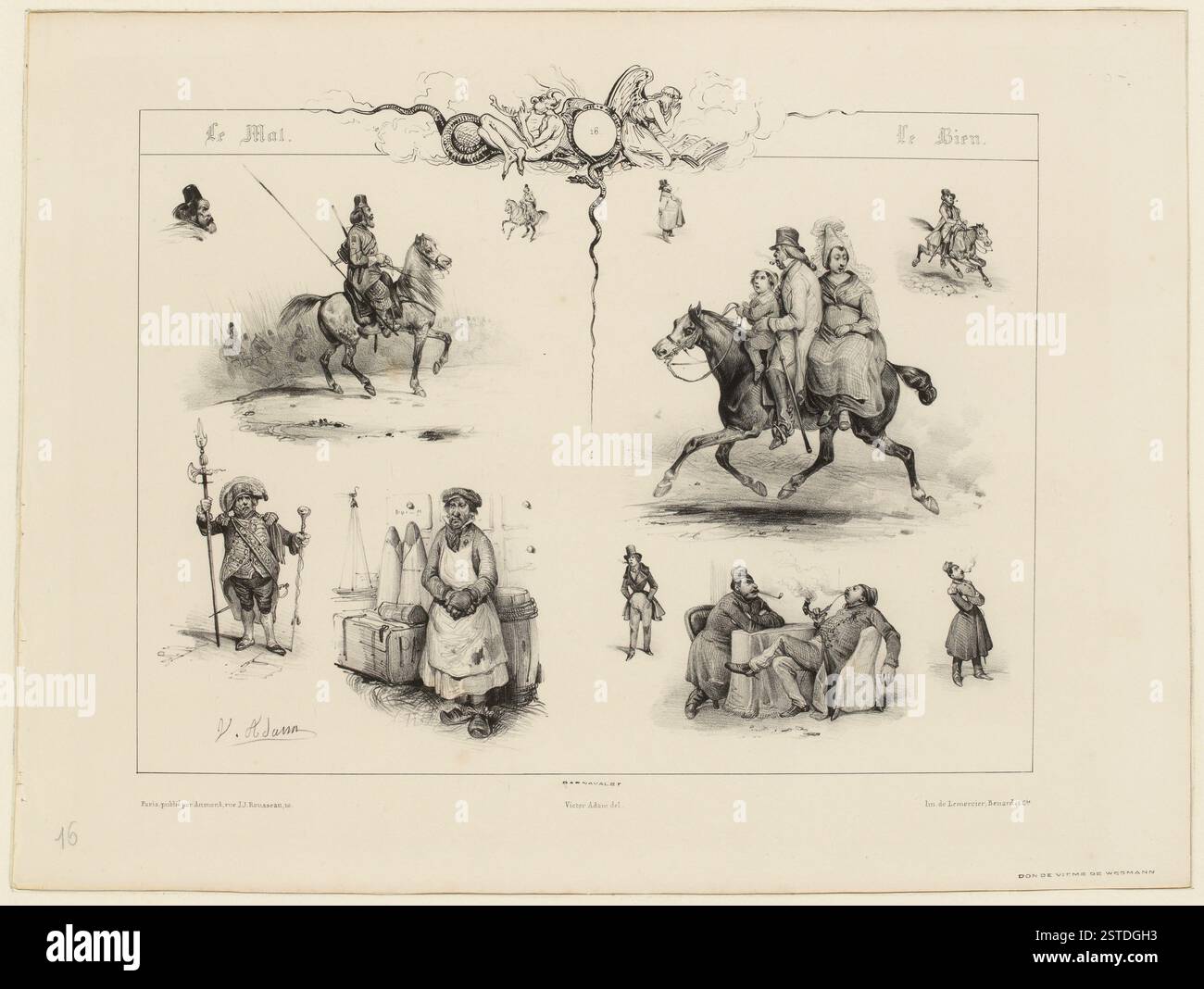 On the left, a Russian soldier on horseback leading an army, with ...