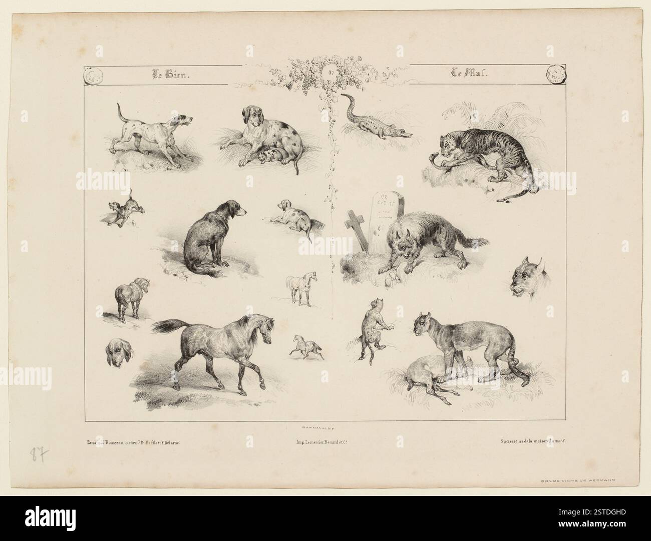 On the left, a scene with ten vignettes showing good characters with ...