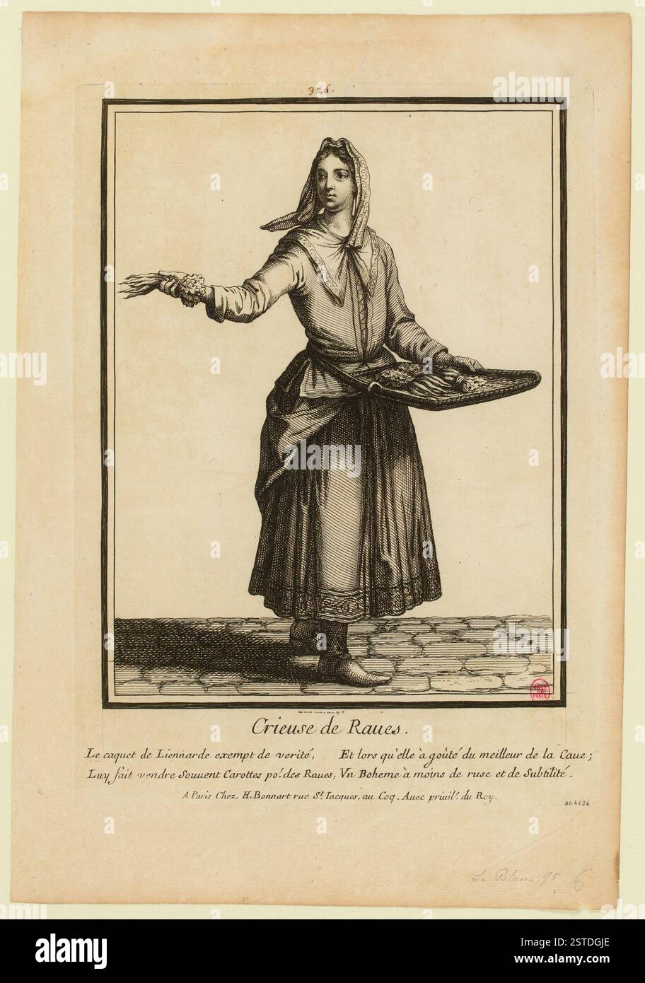A 17th-century portrayal of a rave merchant in Paris, offering rave (a ...