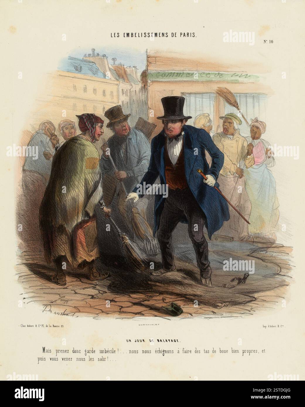 A 19th-century street scene showing bourgeois individuals dressed in ...