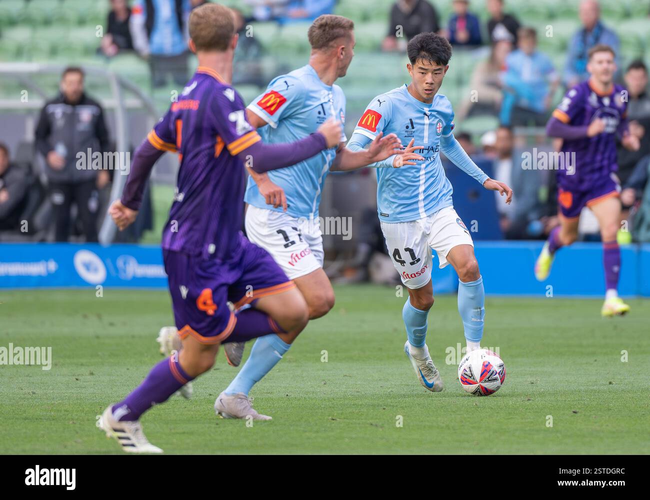 Lawrence Wong (R) of Melbourne City seen in action during the Isuzu UTE ...