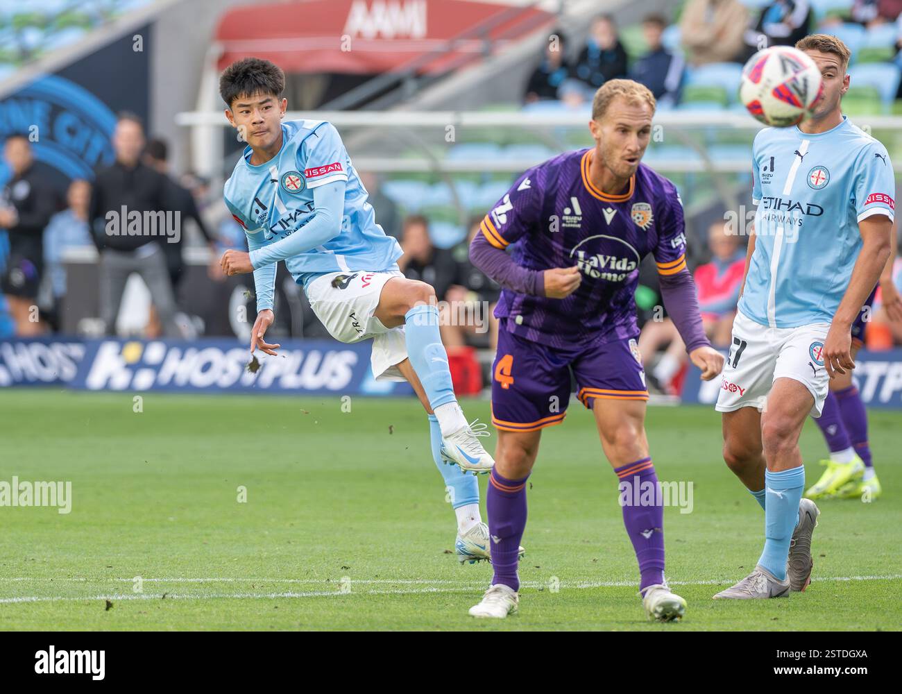 Lawrence Wong (L) of Melbourne City seen in action during the Isuzu UTE ...