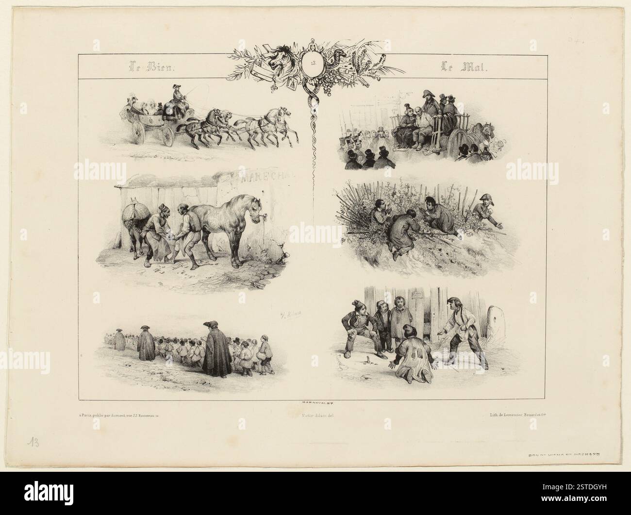 On the left, a parade of soldiers in front of their officer, with ...