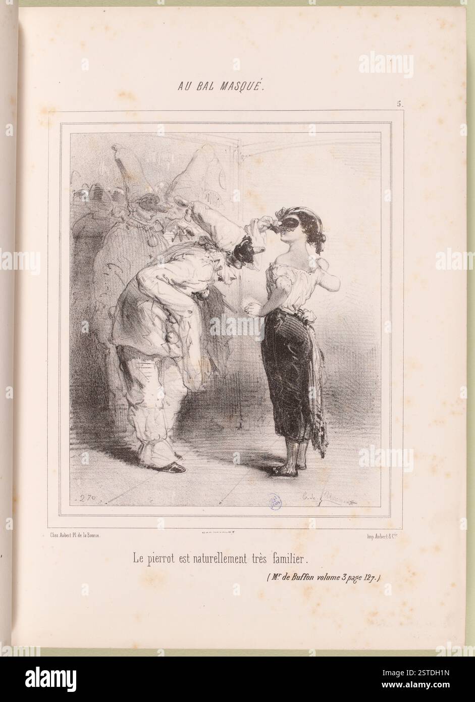 At the mask ball, board nº5: A man disguised as Pierrot lifts the mask ...