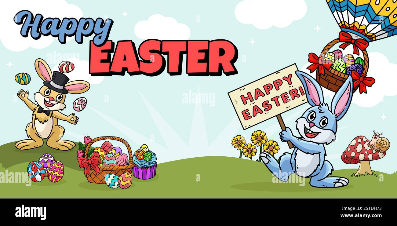 Happy Easter Egg Hunting Poster Panoramic Banner Stock Vector Image ...