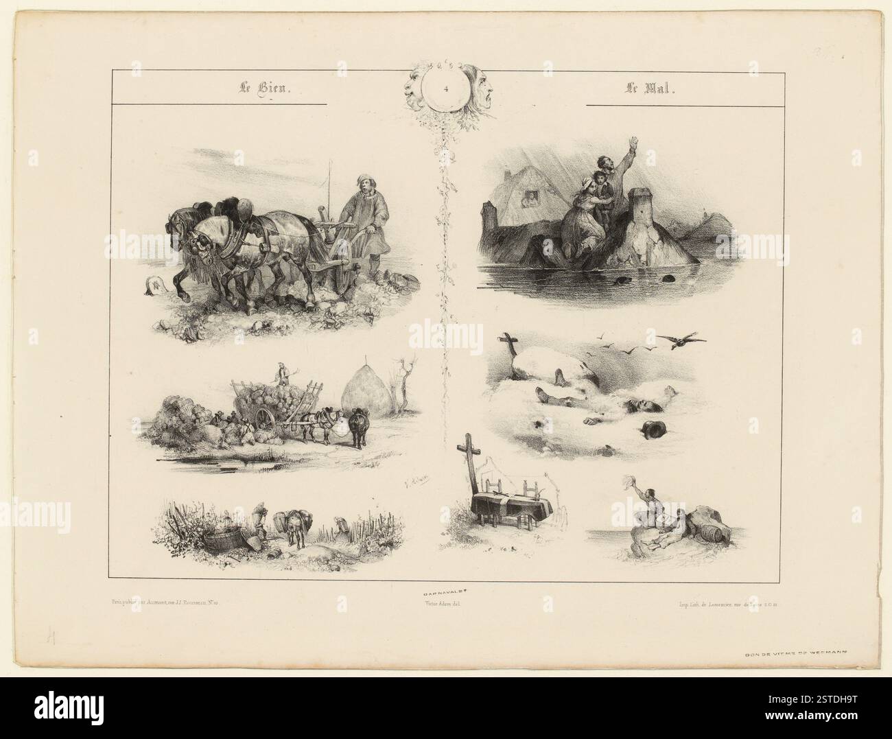 On The Left Three Vignettes Showing Scenes Of Good Including Plowing