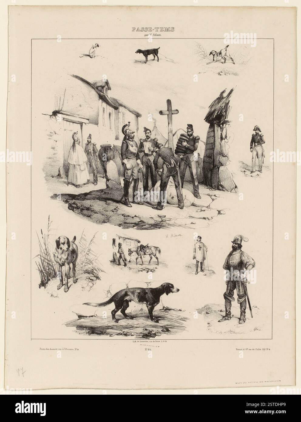 Dogs, soldiers, and a crusader depicted around a bread supply scene in ...