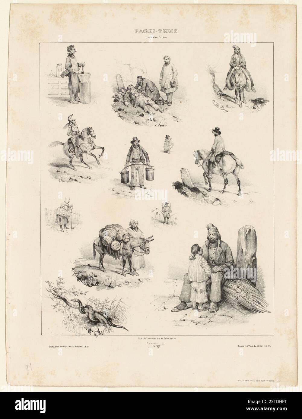 Twelve vignettes depicting characters in various everyday scenes ...