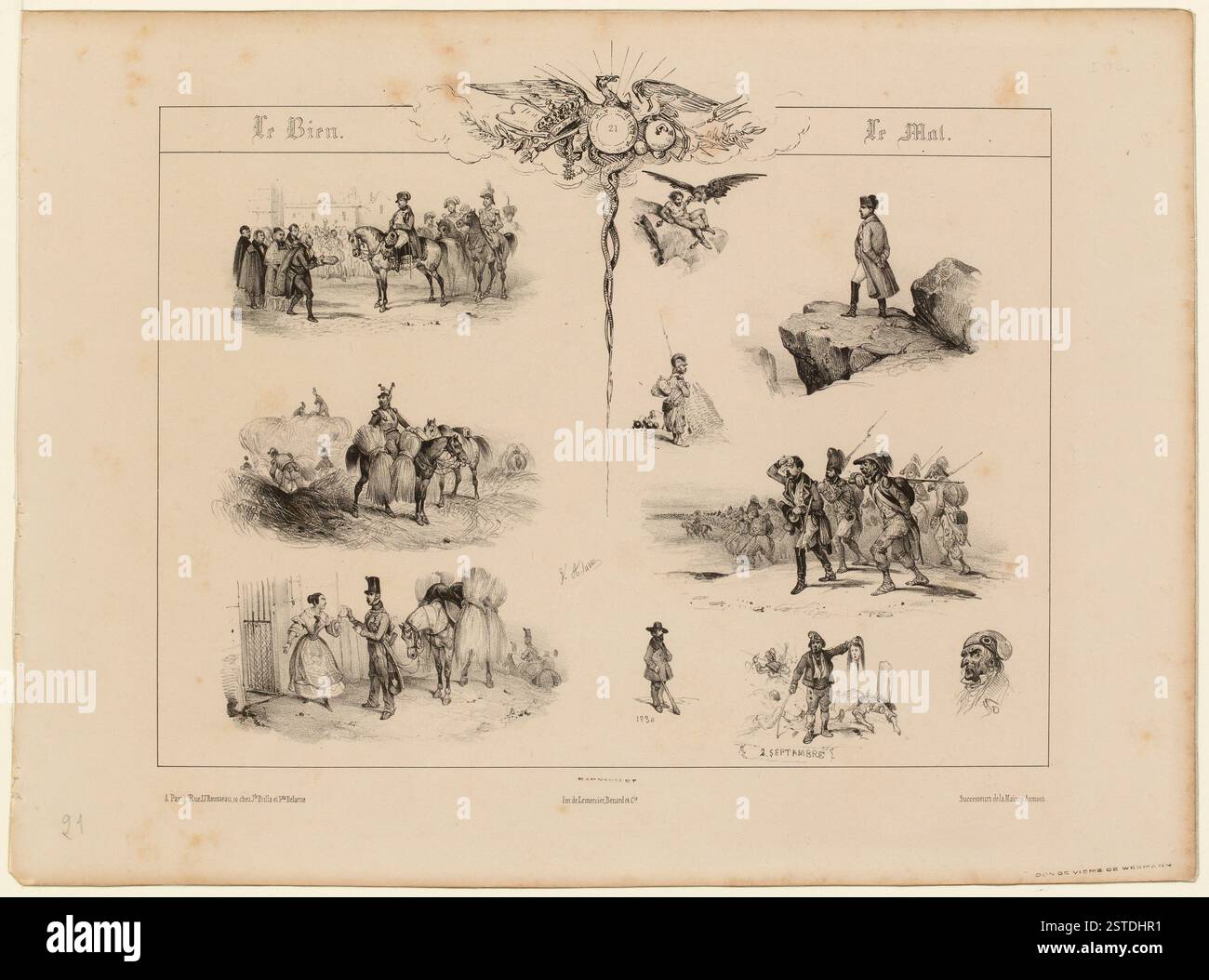 On the left, scenes of Napoleon's arrival in a city, his army ...